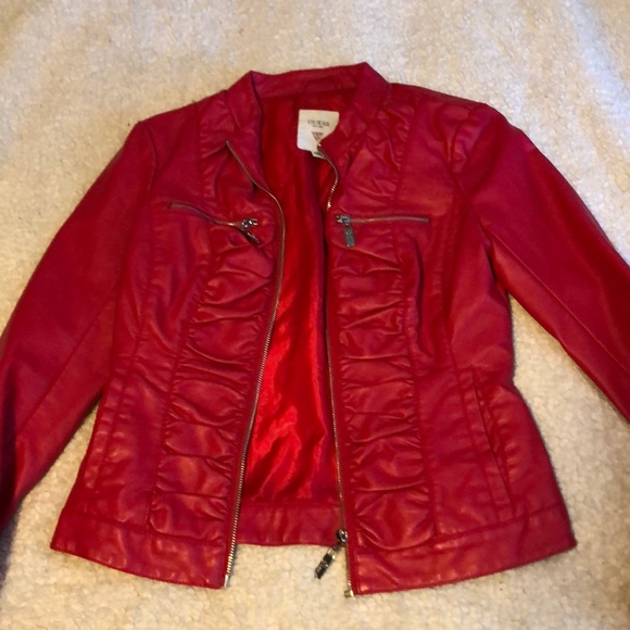 Guess | Jackets & Coats | Red Leather Jacket | Poshmark